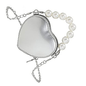 TENDYCOCO 5pcs Bag Fashion Heart-shaped Body Gifts Pearl Heart Valentines Wrist Shoulder Silver for Cross Women Clutch Chic Mini Chain Handle Crossbody Day Tote Girl Shaped Evening Purse