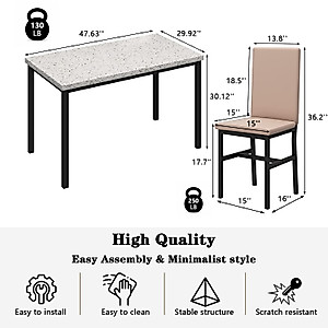 AWQM White Faux Marble Dining Table with 4 Upholstered Chairs, 5-Piece Dining Room Table Set for Small Space, Breakfast Table Bar Table and Chairs Set for 4, Home & Kitchen Set