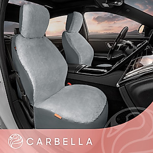 Carbella 2-Pack Sheepskin Car Seat Covers, Soft Plush Comfy Faux Fur Car Seat Covers Front Seats, Cute Automotive Seat Protectors Seat Covers For Cars, Car Accessories for Women (Gray)