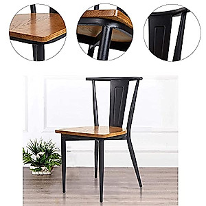 KARMAS PRODUCT 2 Pack Stackable Metal Dining Chairs with Solid Wooden Seat,Restaurant Bistro Cafe Side Chairs,Weight Capacity 500lbs,Black