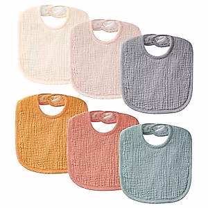 POIKSHARK 6-Pack Muslin Baby Bibs for Unisex Boys Girls, Solid Colors, Soft Cotton Baby Drool Bibs, Drooling and Teething Bibs for Infant, Newborn - Neutral