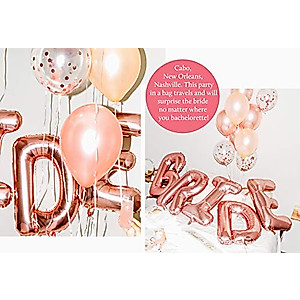 Only the Joy. Bachelorette Party Decorations Kit - Rose Gold Bridal Shower Decor - XL Bride Balloon Letters, Diamond Ring Balloon, Bride Sash, Foil Curtain, Peach and Confetti Balloons + More Supplies