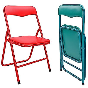 Signature Pack of 2 (Fabric/Vinyl) Steel Frame Metal Foam Padded Folding Chairs for Kids, Green and Red