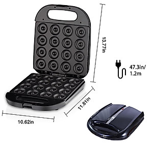 Mini Donut Maker, Machine for Kid-Friendly Breakfast, Mini pancakes maker Machine for Breakfas,Snacks, Desserts & More with Non-stick Surface, Double-sided heating Makes 16 Doughnuts - Black