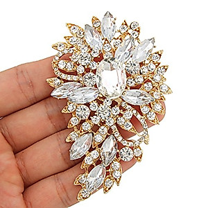 EVER FAITH Women's Bridal Corsage Rhinestone Crystal Wedding Flower Leaf Bouquet Brooch Clear Gold-Tone