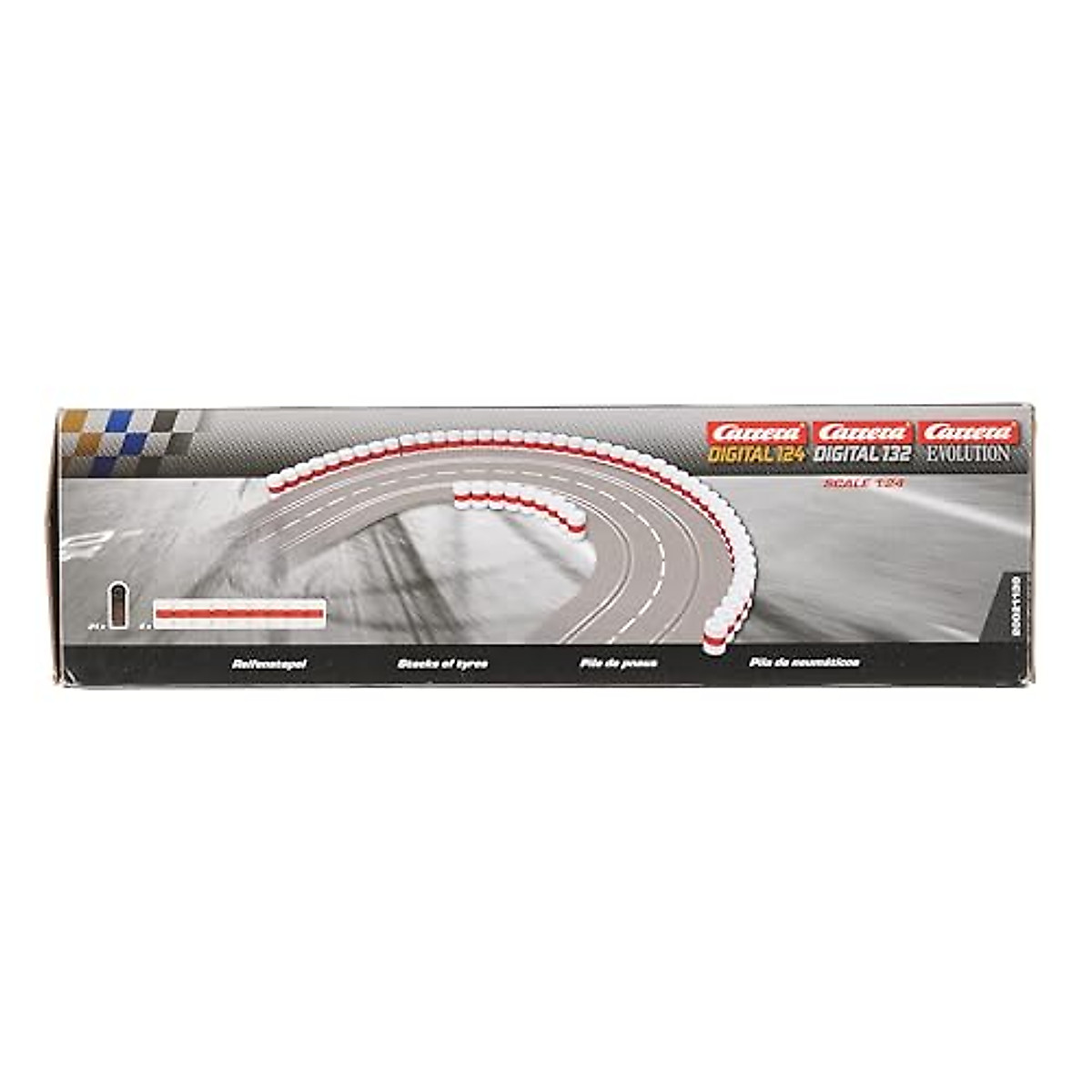 Carrera 20021130 21130 Tire Stacks Guardrail Wall for Digital 124/132/Evolution Slot Car Tracks Realistic Scenery Add On Parts Accessory, White Red