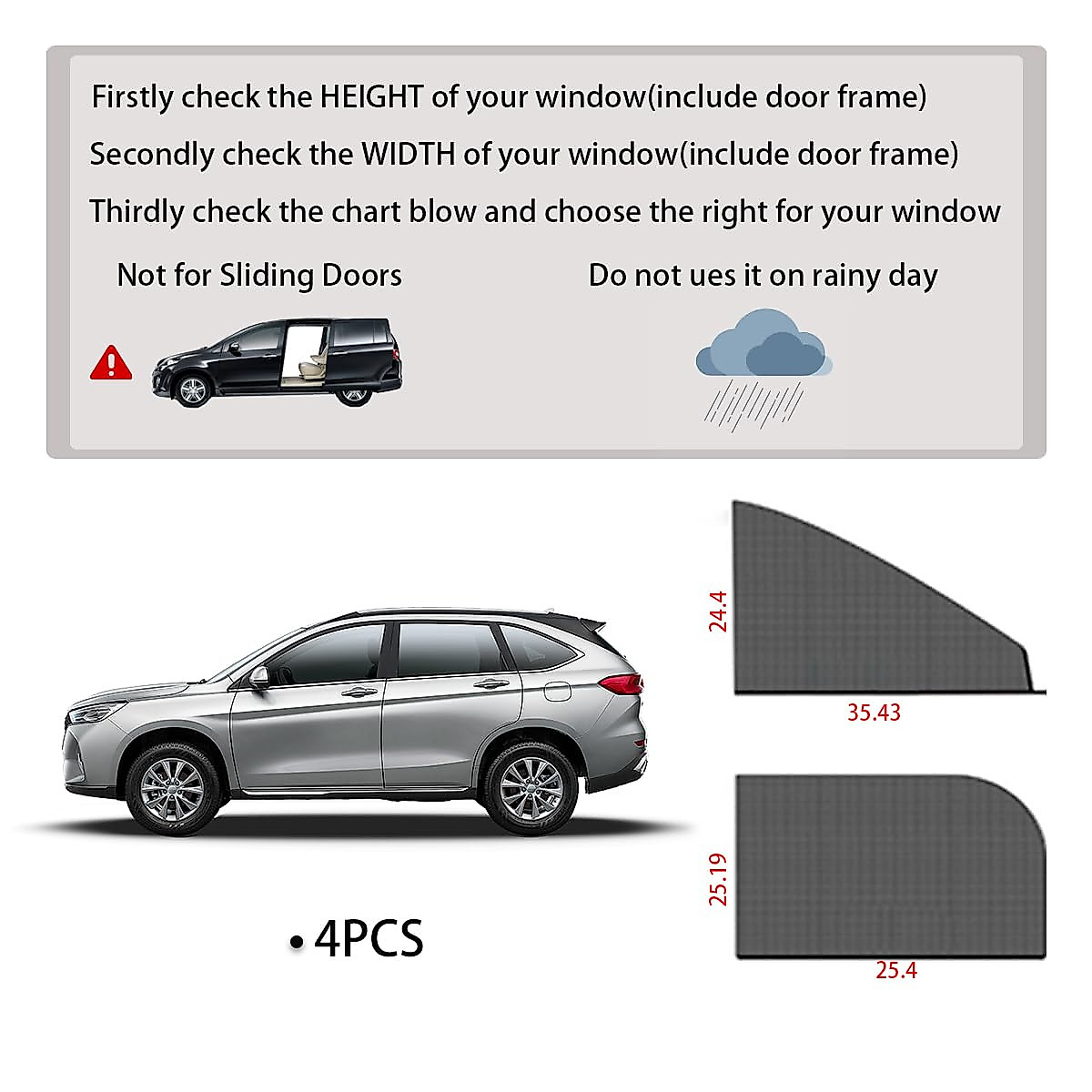 Ziciner Car Window Shade, 4 Pcs Auto Side Front Rear Window Sun Shades, Heat Block and UV Rays Protection, Breathable Mesh Privacy Protection Curtain, Universal Fit Most SUV (SUV Front&Back 4Pcs)