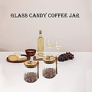 WEIRUIFANZHI 2 Pack Small Glass Coffee Jars set Canister with Bamboo Lid&spoon Petal Decorative Container with Metal Handle&scoop Airtight Storage jar Easy to Grasp for Nuts,Tea,Candy,Cookies(23.7OZ)