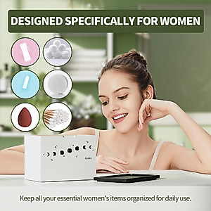 YIKIBOX Tampon Holder Storage for Bathroom with Tray Lid,Feminine Product Organizer,Wood Tampon Container Box,Essentials for Women,Thoughtful and Practical Gifts for Women(White)
