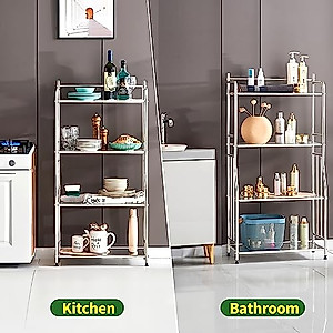 susunnus Stainless Steel Shelves 4 Tier, Pantry Shelves, Bathroom Shelves Organizer, Suitable for Kitchen & Bathroom, Total Load 120LB, 304 Stainless Steel & Durable & Waterproof & Gift Tools