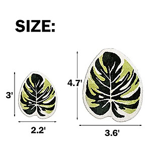 THRILRUG Monstera Leaf Area Rugs Non Slip Bath Mat Tufted Rug,Ultra Soft Washable Children Play Plant Leaves Shaped Kids Pets Floor Mat Carpet for Bedroom,Living Room Green 3.6'×4.7'
