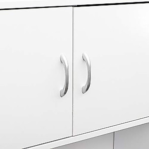 Home Basics Space Saver for Bathroom (White) MDF Bathroom Space Saver with Three Shelves and Cabinet Doors | Toilet Saver for Towels, Toilet Paper, Beauty Supplies, and Décor