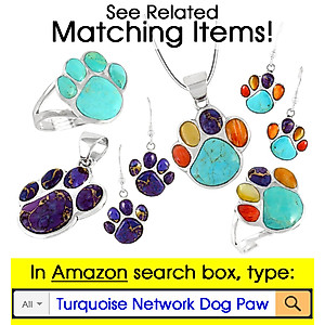 Dog Paw Earrings in Sterling Silver Genuine Turquoise & Gemstones (Turquoise)
