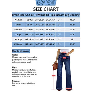 GRAPENT Womens Plus Size Stretch High Waisted Flare Ripped Jeans, 70s Outfits, Jeans Size 12, Wide Leg Pants Color Deep Blue, Size 14.