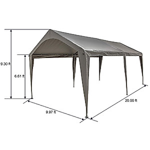 Sunnyglade 10x20 Ft Heavy Duty Carport Canopy Outdoor Portable Garage Tent Boat Shelter with 6 Legs for Outdoor Party, Wedding, Birthday, Garden, Boat,Dark Grey