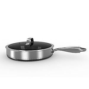 CATHYLIN 316L Stainless Steel Honeycomb Surface Hybrid Non Stick Stainless Wok Pan With Lid,PFOA Free Suitable for Induction, Ceramic, Electric,and Gas Cooktops (Pan with lid, 9 inches)