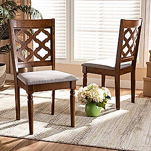 Baxton Studio Ramiro Dining Chair Set and Dining Chair Set Grey Fabric Upholstered and Walnut Brown Finished Wood 2-Piece Dining Chair Set