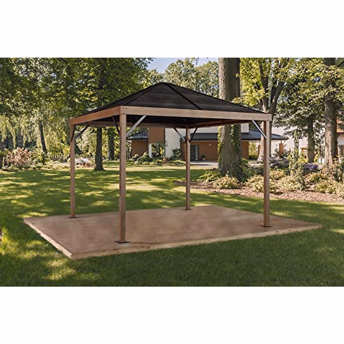 Sojag Outdoor 8' x 8' Sanibel Hardtop Gazebo Outdoor Sun Shelter, Wood Finish