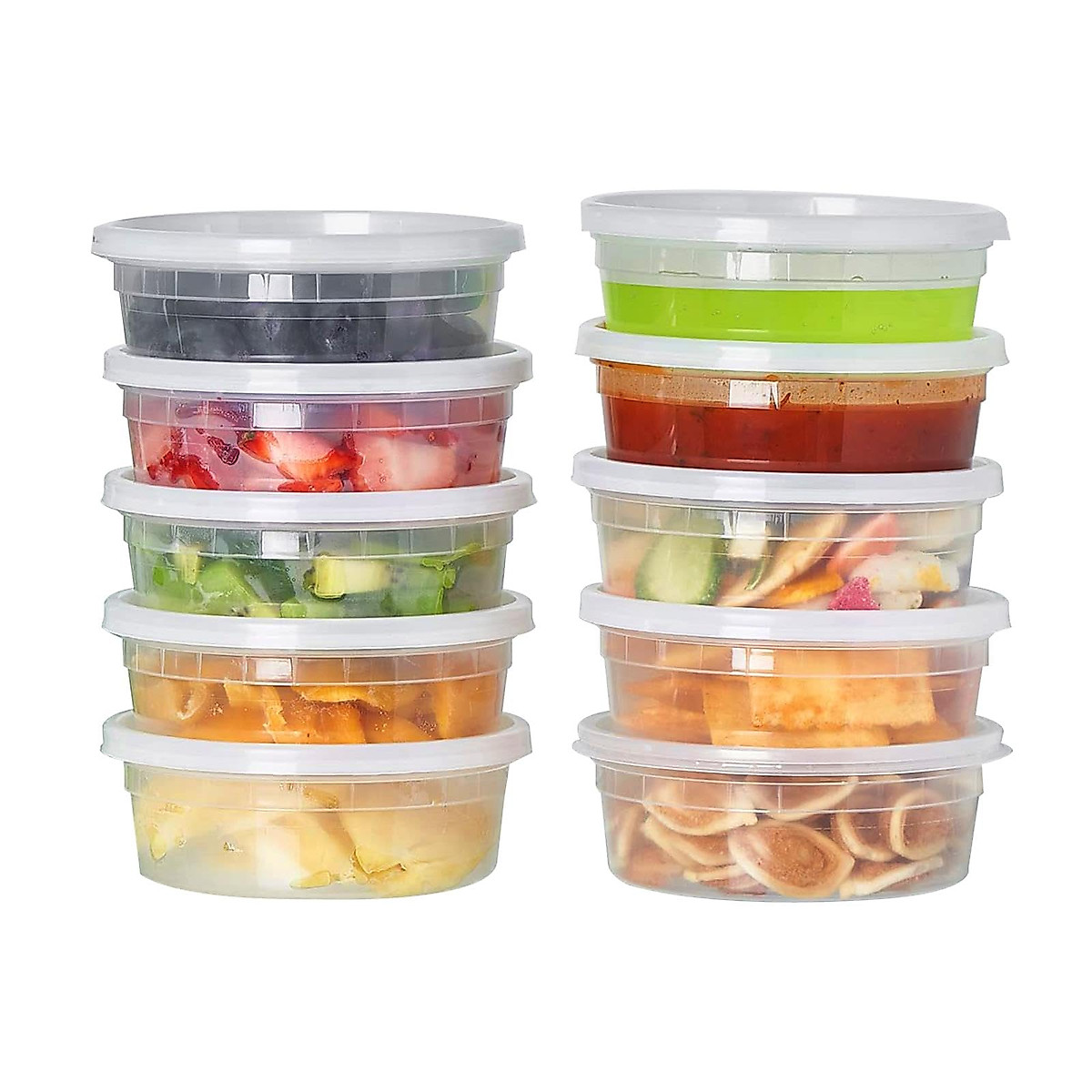 FULING [48pack 8oz Plastic Containers with Lids Deli Disposable Food Storage Takeout Containers Airtight BPA-Free Leakproof Round Bowls for Soup Salad Restaurant Supplies with Clear Lids