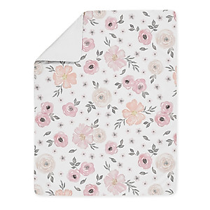 Sweet Jojo Designs Blush Pink, Grey and White Shabby Chic Watercolor Floral Girl Toddler Kid Childrens Bedding Set 5 Pieces Comforter, Sham and Sheets - Rose Flower Polka Dot