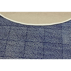 Casavani Indian Handmade Rug Geometric Blue & Beige Cotton Dhurrie Round Area Rug Best Uses For Garden Yoga Mat,Living Room,Kids Room,Bedroom, Bathroom,kitchen 3x3 4x4 3x3 Feet Round