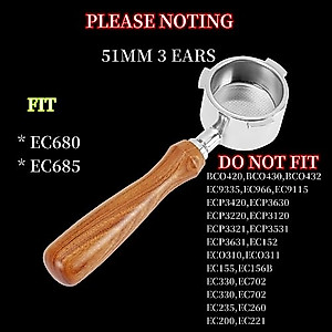 DIBTSA 51mm Bottomless Portafilter Compatible with DeLonghi Espresso Machine EC680 EC685, 304 Stainless Steel, with Reusable Coffee Replacement Filter Basket