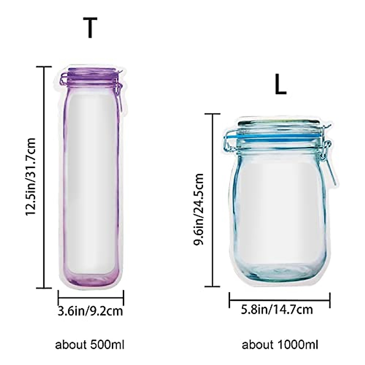 Enkrio 18 Pack Reusable Zip lock Snack Bags, Mason Jar Zipper Food Saver Snack Sandwich Ziplock Bags Leakproof Storage Bags for Travel Camping(3Small,4Medium,8Large,3Tall)