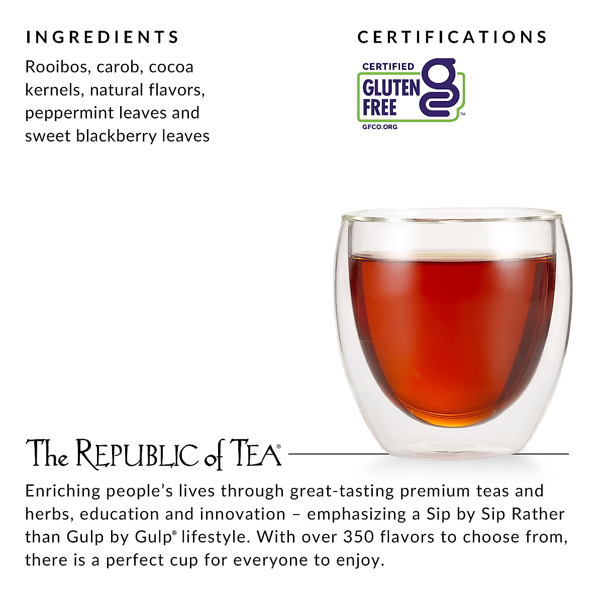 The Republic of Tea Peppermint Cuppa Chocolate Tea, 36 Tea Bags, Rooibos Tea Dessert Blend