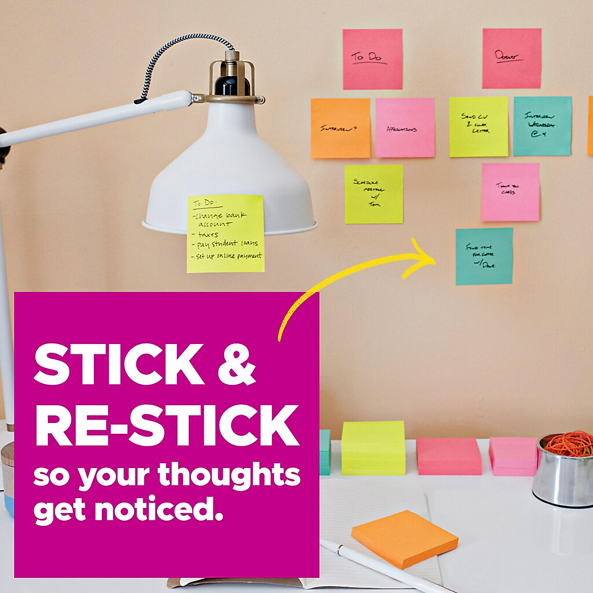 Post-it Super Sticky Notes, 4x6 in, 5 Pads, 2x the Sticking Power, Canary Yellow, Recyclable (660-5SSCY)