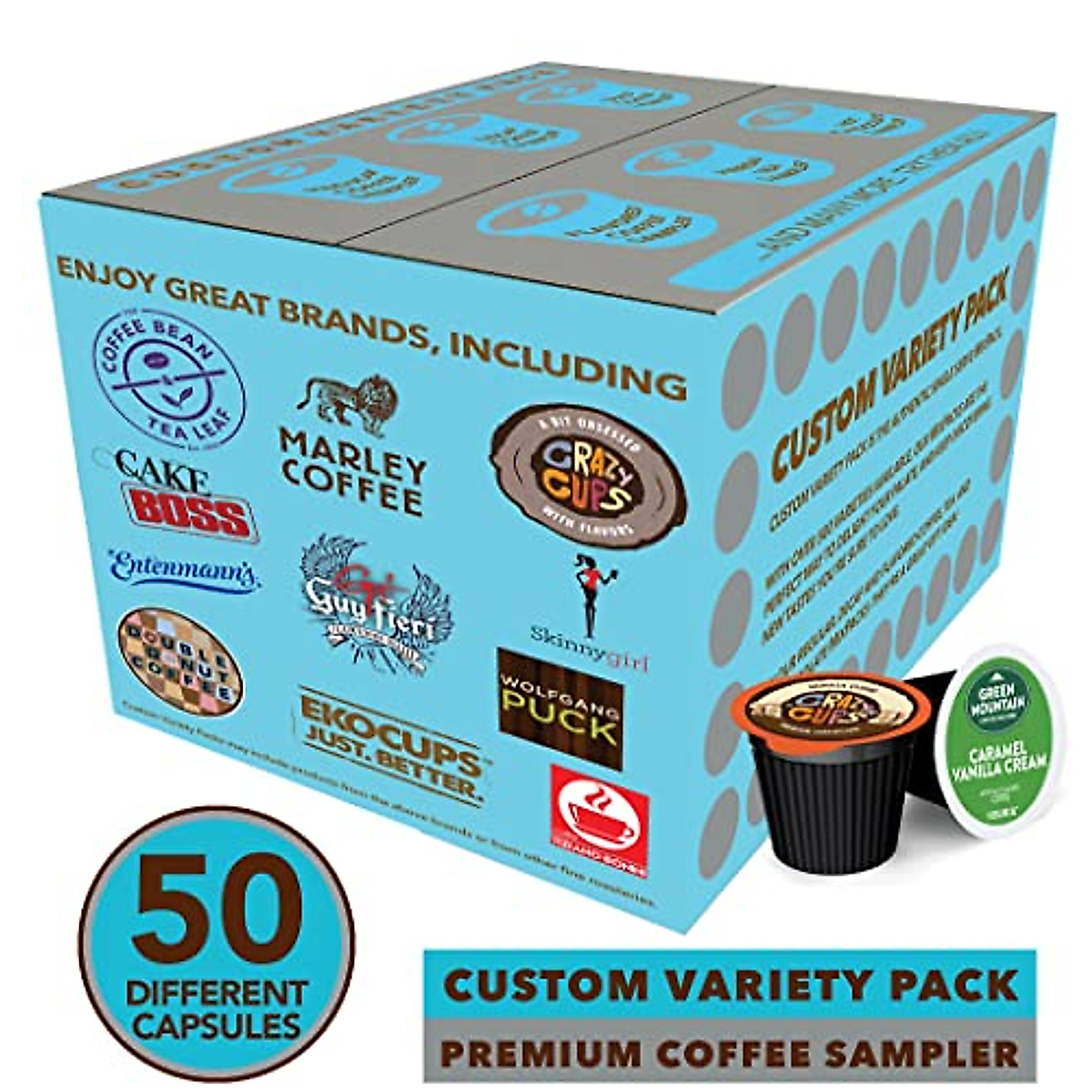 Variety Pack of Coffee, Tea, and Hot Chocolate - Great Sampler of Coffee, Tea, and Hot Cocoa for Keurig K Cups Machines - Great Gift for Coffee Lovers, No Duplicates, 50 Count (Pack of 1)
