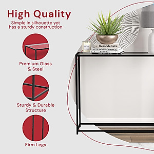 Safdie & Co. - Metal Console Table with Glass, Black Console Tables for Entryway, Use As Doorway Table, Narrow Bar Table, or Accent Furniture for Decorating Foyer, 12 x 28 x 31 Inches