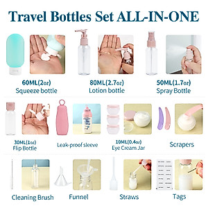 CCTIVED Travel Bottles for Toiletries, 23 Pack TSA Approved Silicone Travel Size Containers with Lable and Clear Bag, Leak Proof Refillable Travel Toiletry Bottle for Shampoo,Lotion,Conditioner