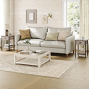 HOOBRO Nightstands Set of 2 with Charging Station, End Tables Set of 2 with Storage Drawer, Bedside Table with USB Ports and Outlets, Night Stand for Bedroom Greige and Black BG40UBZP201