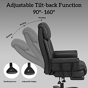 GYI Big and Tall Office Chair 400LBS with Wide Seat and Arms, 160° Reclining Office Chair with Footrest, Comfortable Executive Office Desk Chair High Back, Computer Chair Home Office