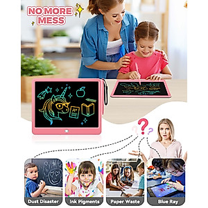 KOKODI 12 Inch LCD Writing Tablet with Anti-Lost Stylus, Erasable Doodle Board Colorful Toddler Drawing Pad, Car Travel School Games Toys for 3 4 5 6 7 8 Kids, Birthday Gift for Girls Boys Adults Pink