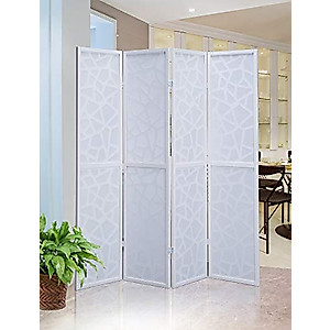 Roundhill Furniture Giyano 4 Panel Screen Room Divider, White