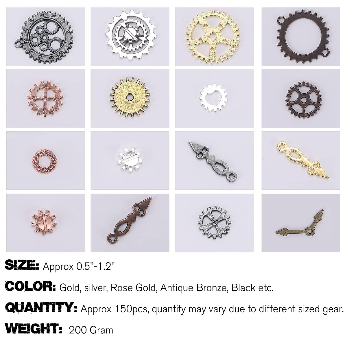 BigOtters 200 Gram Antique Steampunk Gear,Mix Steampunk Wheel Alloy Gear Pendants Charms for Crafting Jewelry Making