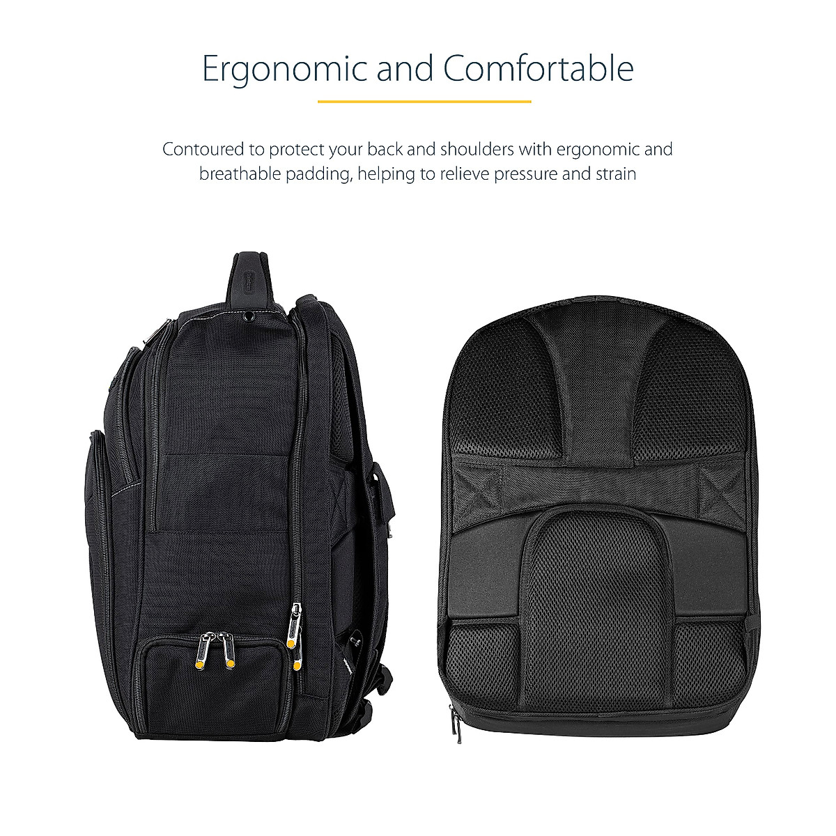 StarTech.com Unisex Backpack Ergonomic Computer Bag with Removable Accessory Case-Laptop/Tablet Pockets-Nylon, Black, 17.3" Professional IT Tech Work/Travel/Commute (NTBKBAG173)