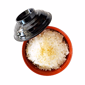 JapanBargain 3422, Set of 2 Japanese Style Soup Bowl with Lid and Spoon Set Miso Soup Bowl Rice Bowl Snack Bowl Dessert Bowl Appetizer Bowl, Black and Red Color, 11 oz