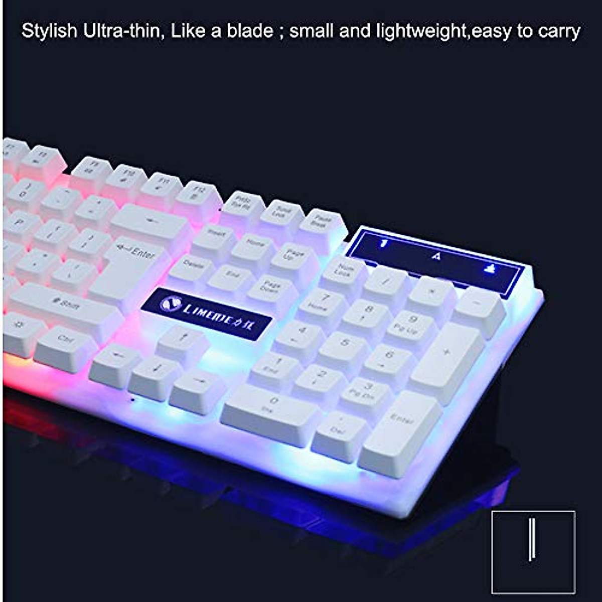 SUImeito Gaming Keyboard GT300 Colorful LED Illuminated Backlit USB Wired PC Rainbow Gaming Keyboard Mouse Set (White)