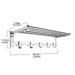 Bathroom Shelf Wall Floating Bathroom Bath Towel Rack with Shelf 23 Inch Wall Mounted Stainless Steel Bathroom Shelves with 5 Hooks Foldable Towel Holder Aluminum Floating Shelves Corner Shower Cadd