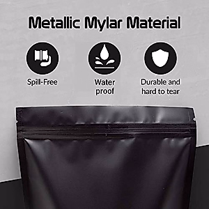 SPACE SEAL Matte Black Aluminum Mylar Bags (6.3x8.6 In - 100 Pcs), Reusable, Aluminum Sealing, Zipper Closure, Smell Proof, UV Protection, Food Storage