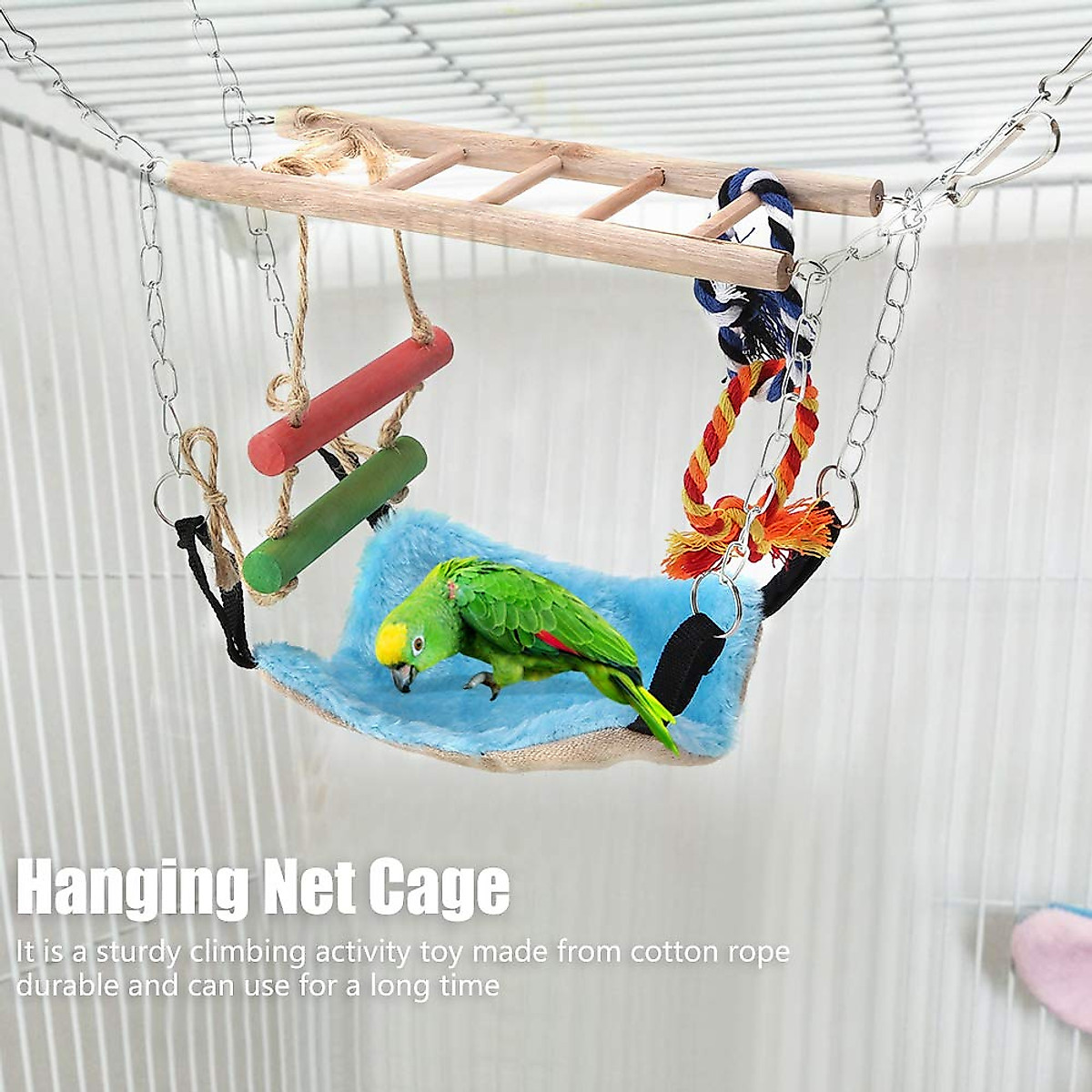 Pet Climbing Rope Net, Bird Climbing Rope Ladder Small Animal Ferret Parrot Rat Bird Swing Rope Hanging Net Cage Pets Swing Bed Toy for Birds Rats Hamster
