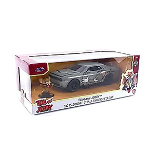 Jada Toys Tom and Jerry 1:24 2015 Dodge Challenger Hellcat Die-cast Car w/ 2.75" Jerry Figure, Toys for Kids and Adults