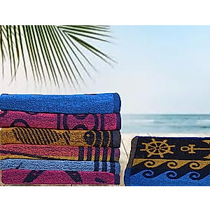 BolBom's Terry Cotton Beach Towel, Set of 6 Assorted Beach Towel, Oversize 30" x60” Quick Dry High Absorbent Towel for Beach,Travel,Swim,Pool,Yoga, Hotel,Parties,Guests & Perfect for Daily Use