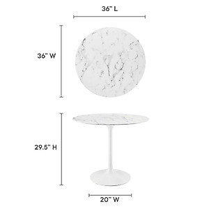 Modway Lippa 36" Mid-Century Dining Table with Round Artificial Marble Top in White