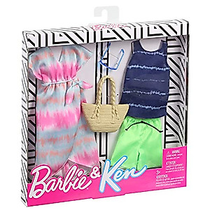 Barbie Fashion Pack with 1 Outfit of Tie-Dye Dress & 1 Accessory Doll & Striped Tie-Dye Tank, Shorts & Accessory for Ken Doll, Gift for 3 to 8 Year Olds