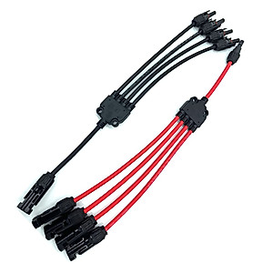 Solar Panel Connector Y Branch Solar Connector 1 to 4, 10 AWG Solar Cable and Connectors for Solar Combiner Box (1 Pair 1Y4)