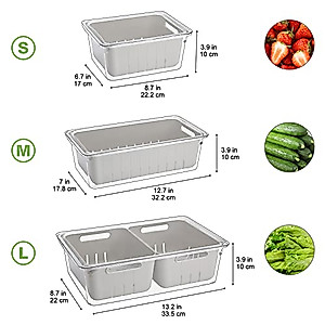 Puricon (2 Pack) Fresh Food Containers for Fridge, Fruit Storage Vegetable Keeper Produce Saver with Colander & Lid, Stackable Refrigerator Organizers for Salad Berry Lettuce, BPA Free -Small