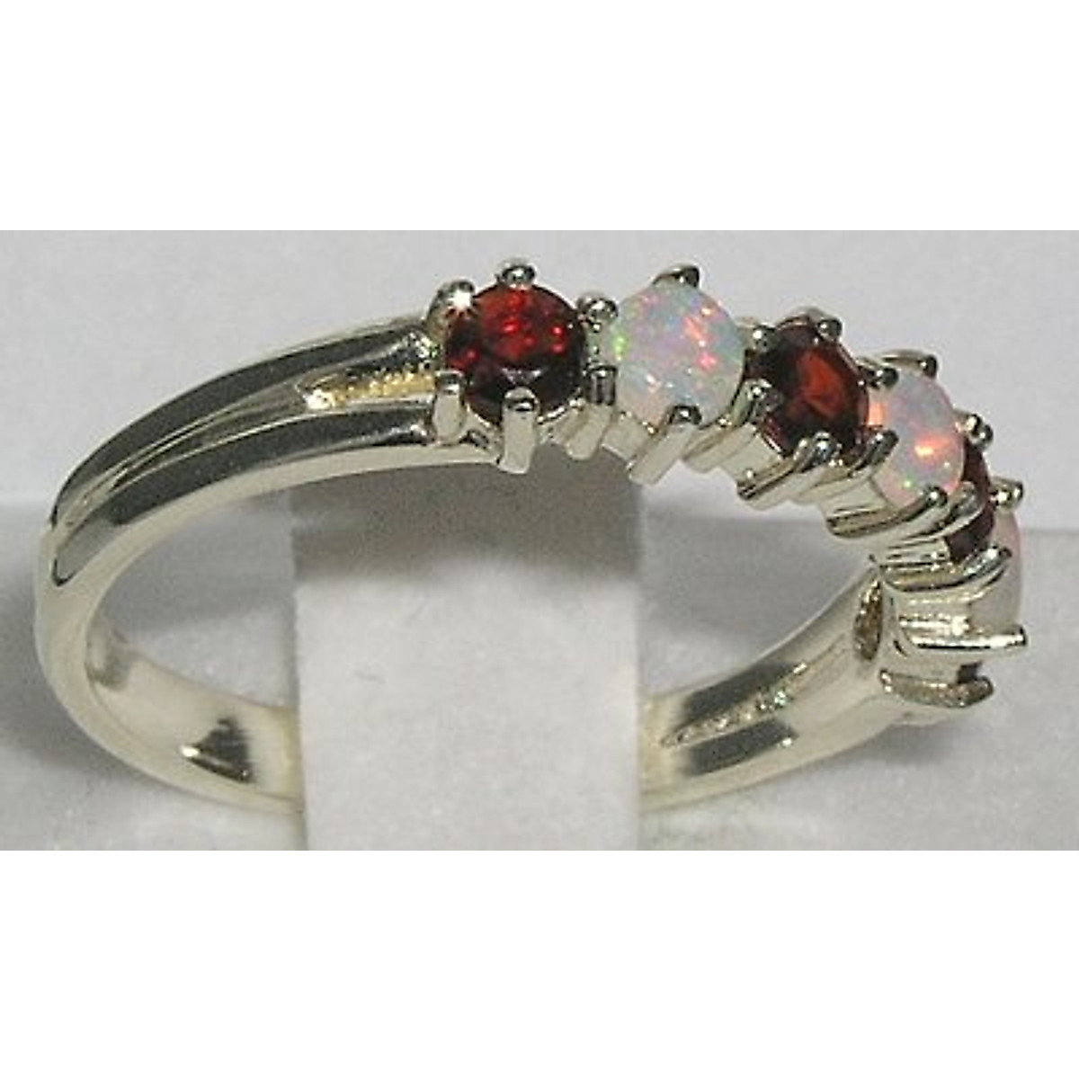 LetsBuyGold 925 Sterling Silver Natural Opal & Garnet Womans Eternity Ring - Size 7.25